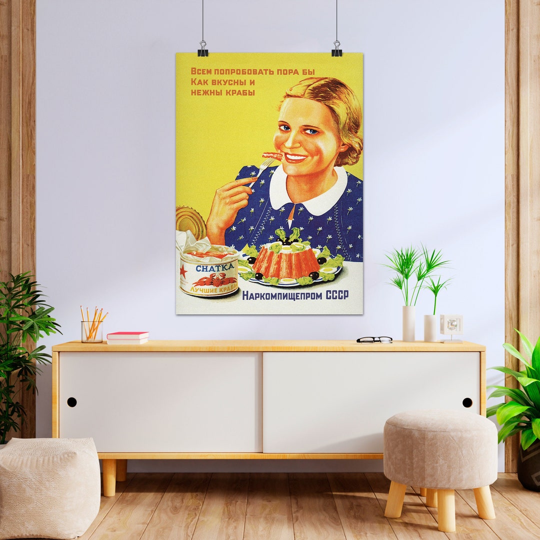 Crabs, USSR 1950s — Soviet Food Vintage Poster, Soviet Retro Poster ...