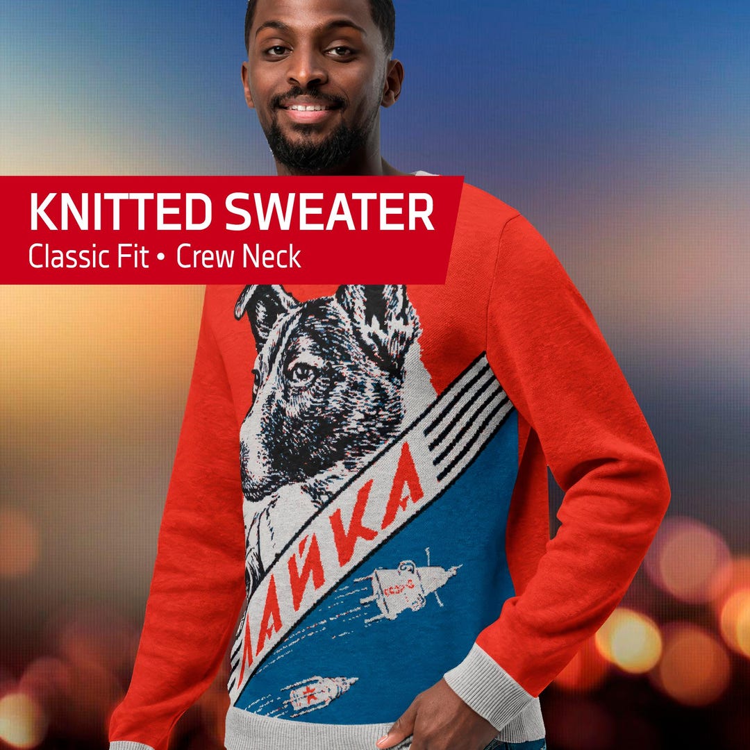 Laika, Space Dog, Soviet Space Sweater — Knitted Crew Neck Sweater ...