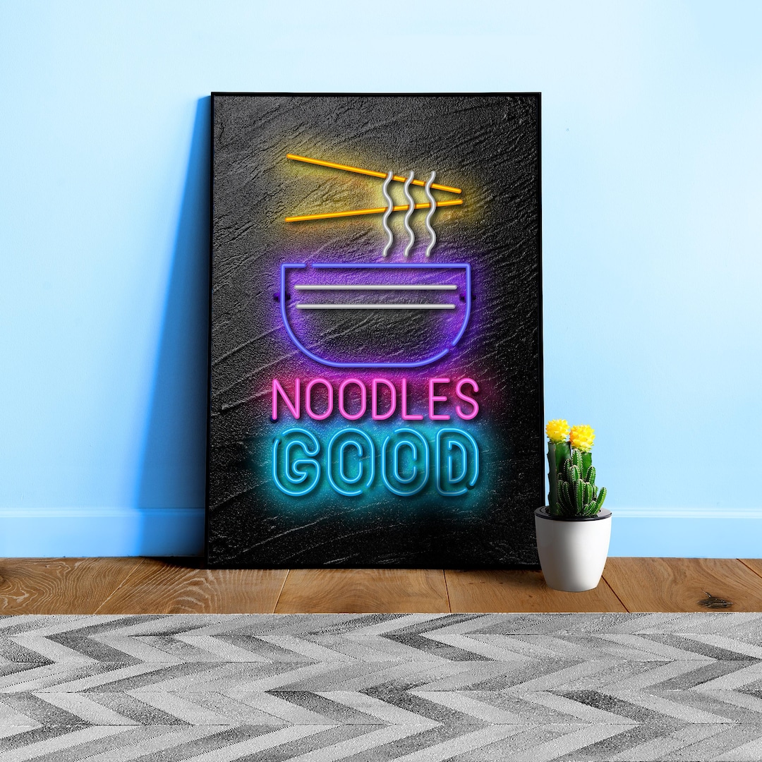 Retro Neon Food Sign Poster: Noodles — Neon Food Sign. Wall Art for ...