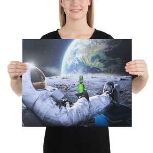 Astronaut on the Moon With Beer — Canvas. Space Art, Space Poster ...