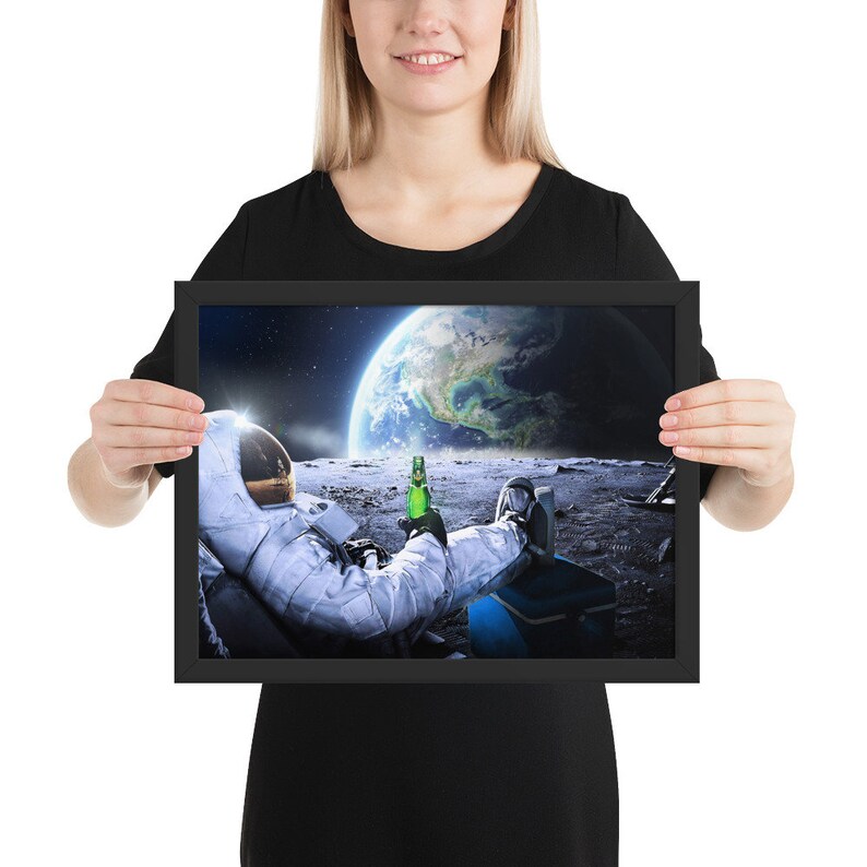 Astronaut on the Moon With Beer ∎∎ — Framed Space Poster. Science Art ...