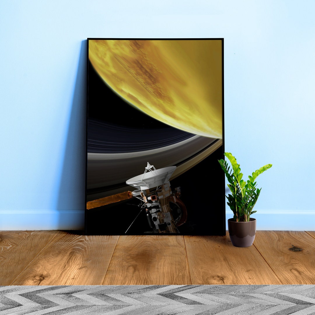 Saturn and Cassini Probe (up and Down) — Space Poster, Science Poster ...
