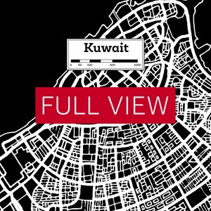 Kuwait City Map, Hand Drawn Poster — Black/white Modern Urban Print ...
