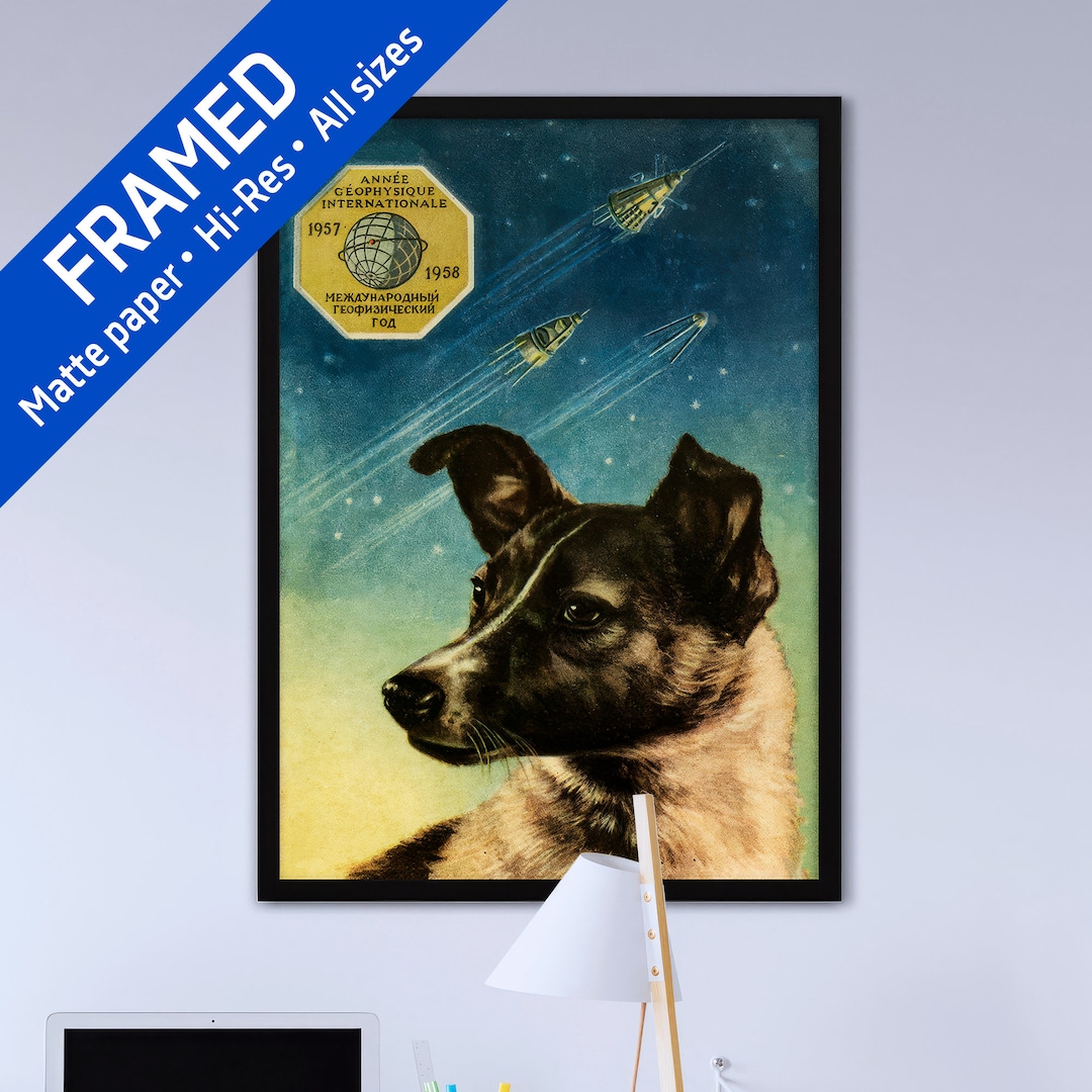 Laika Poster, USSR, 1958 Framed Matte Paper Poster. Soviet Vintage ...