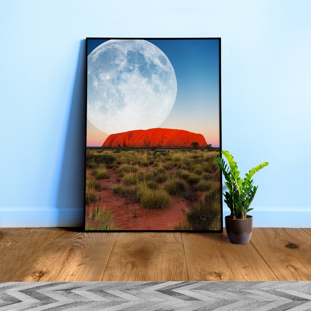 Synthwave Moon & Mountain. Australia — Space Vintage Retro Collage Art ...