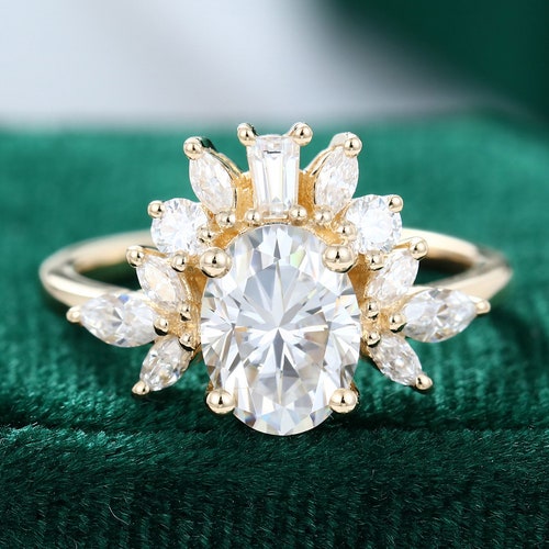 Oval Moissanite Engagement Ring Vintage Unique Marquise Cut - Etsy