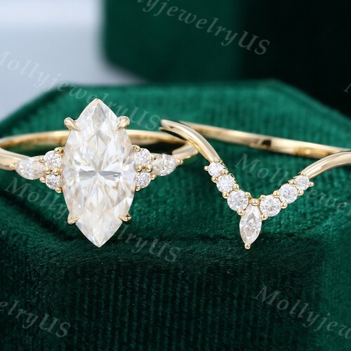 Marquise Cut Cluster Moissanite Engagement Ring Set Women - Etsy