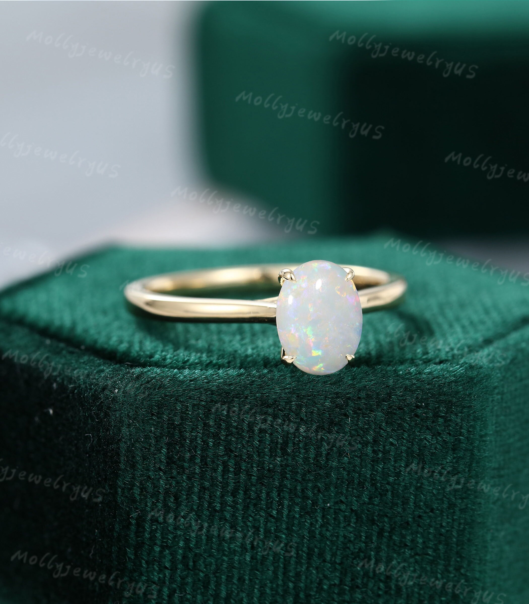 Oval Cut Opal Engagement Ring Solid 14K Yellow Gold Unique - Etsy