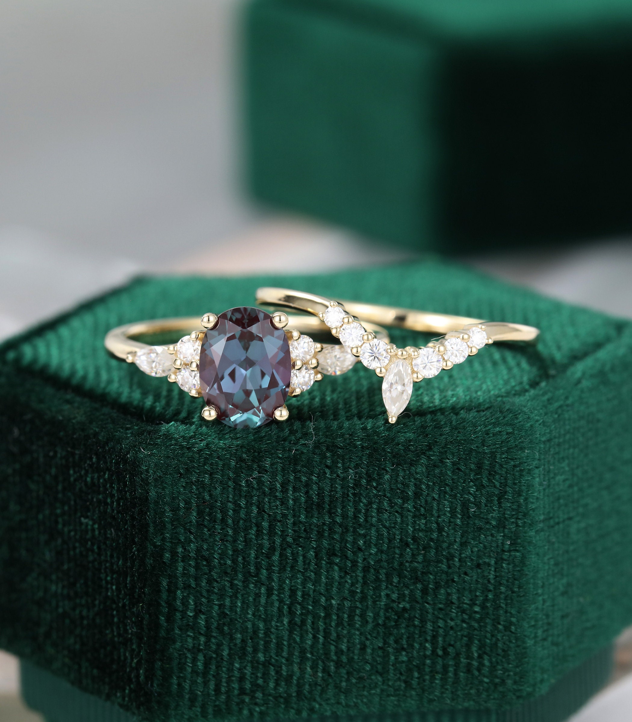 Oval Alexandrite Engagement Ring Women Unique Engagement Ring - Etsy