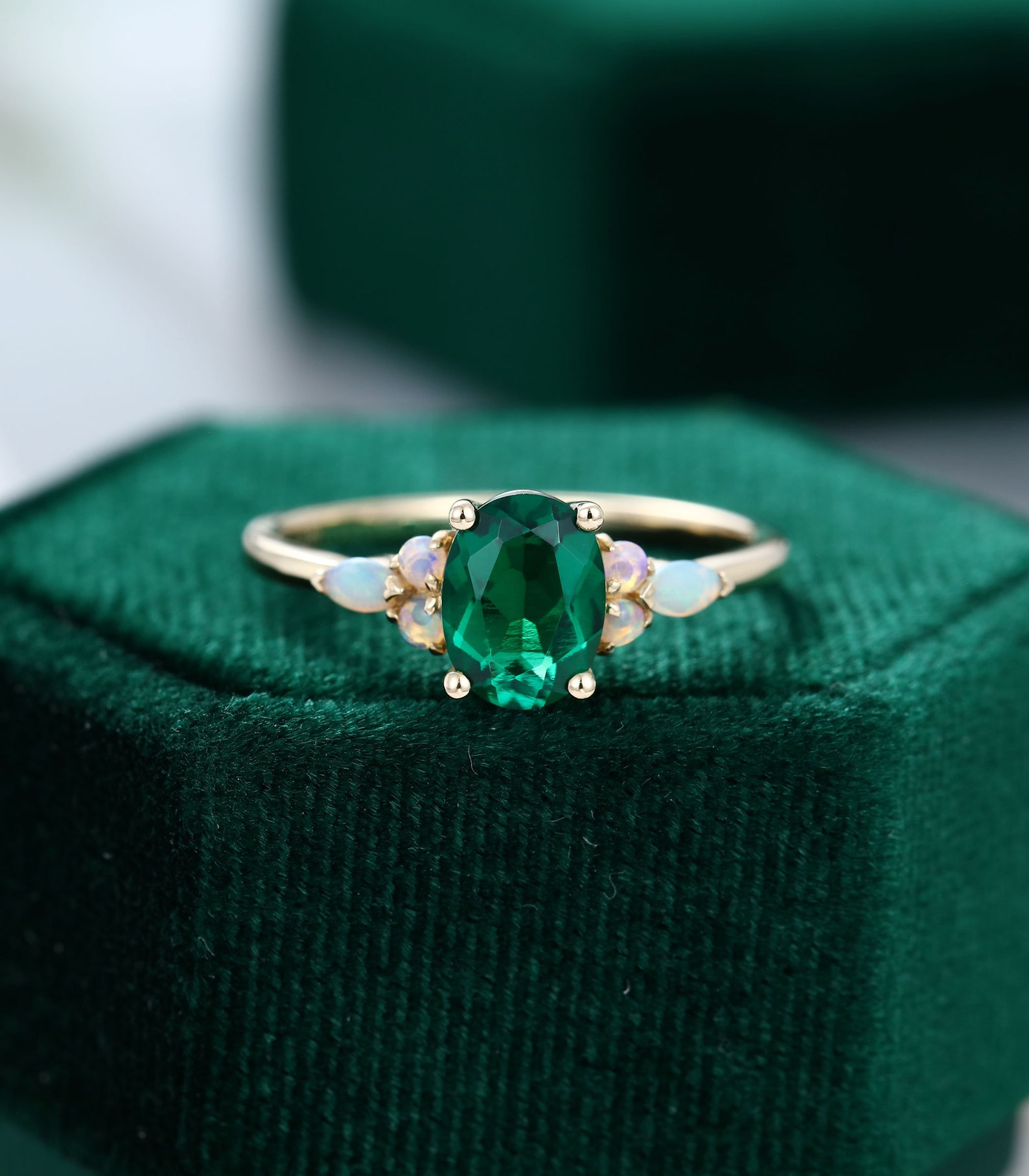 Oval Emerald Engagement Ring Vintage Ring 14K Yellow Gold Ring | Etsy