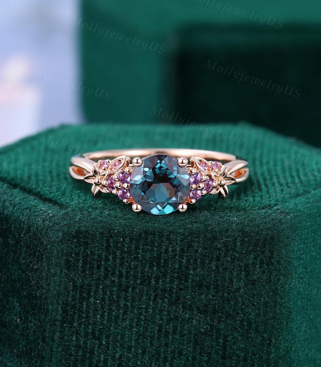 Vintage Alexandrite Engagement Ring Pink Sapphire Rose Gold Amethyst ...