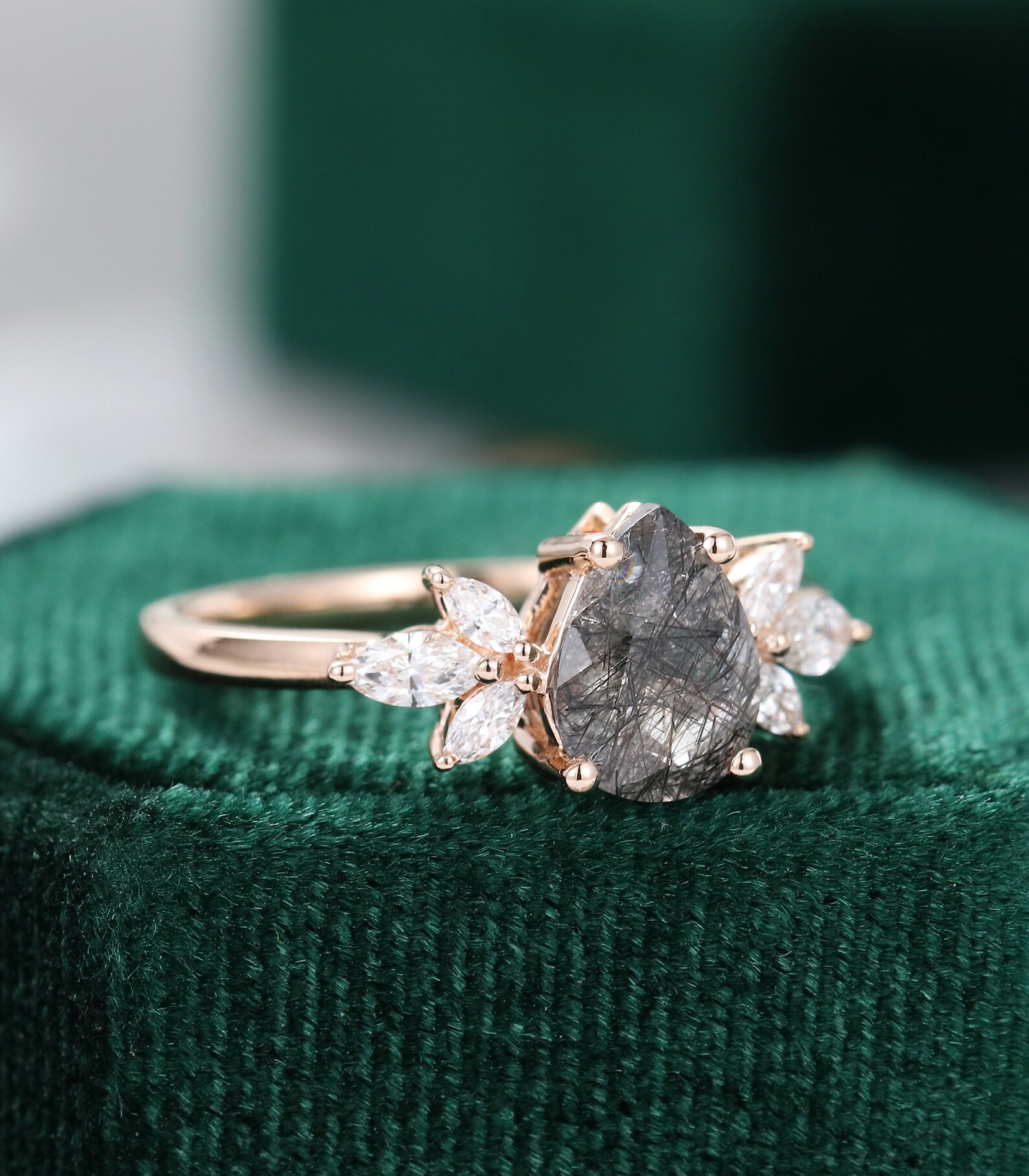 Black Rutilated Quartz Engagement Ring Vintage Pear Shaped - Etsy