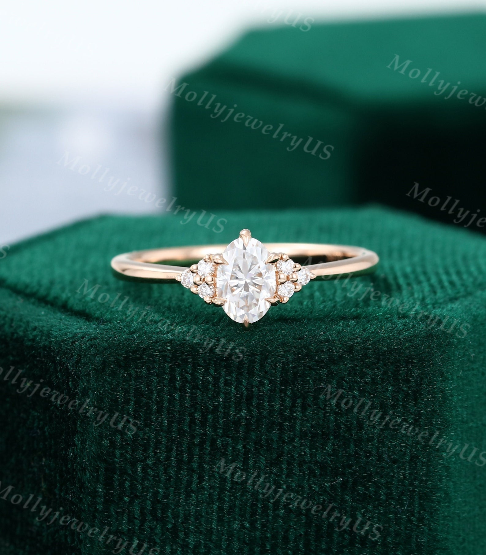 Oval Cut Moissanite Engagement Ring Vintage Diamond Cluster - Etsy