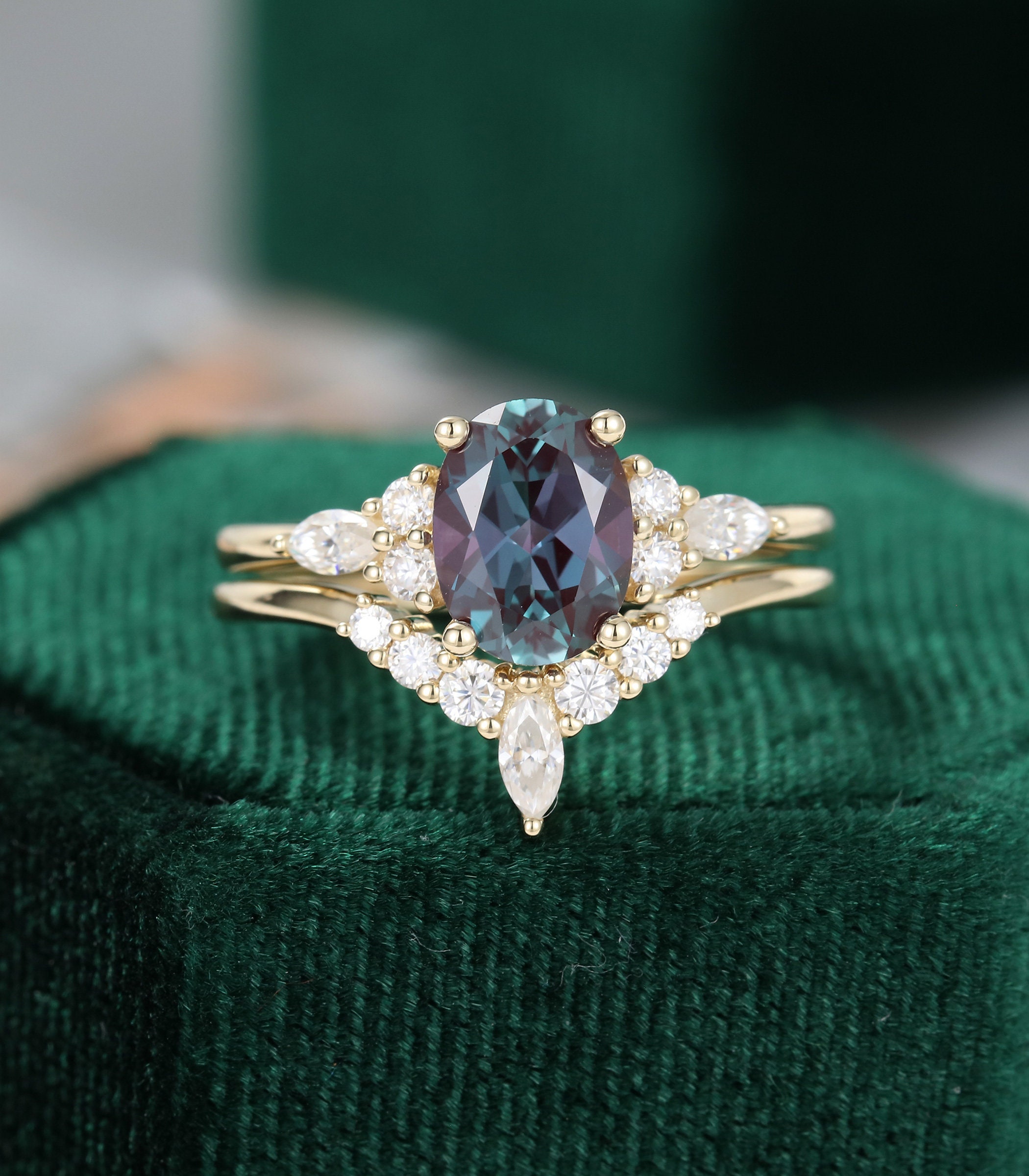 Oval Alexandrite Engagement Ring Women Unique Engagement Ring - Etsy