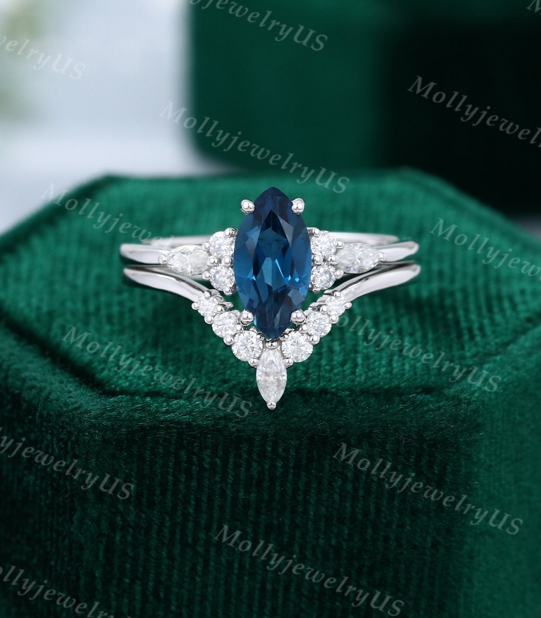 London Blue Topaz Ring Set Marquise Topaz Ring Vintage White - Etsy UK