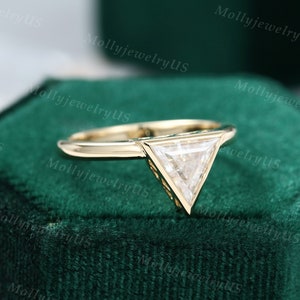 Unique Triangle Engagement Ring Women Simple Engagement Ring Yellow ...