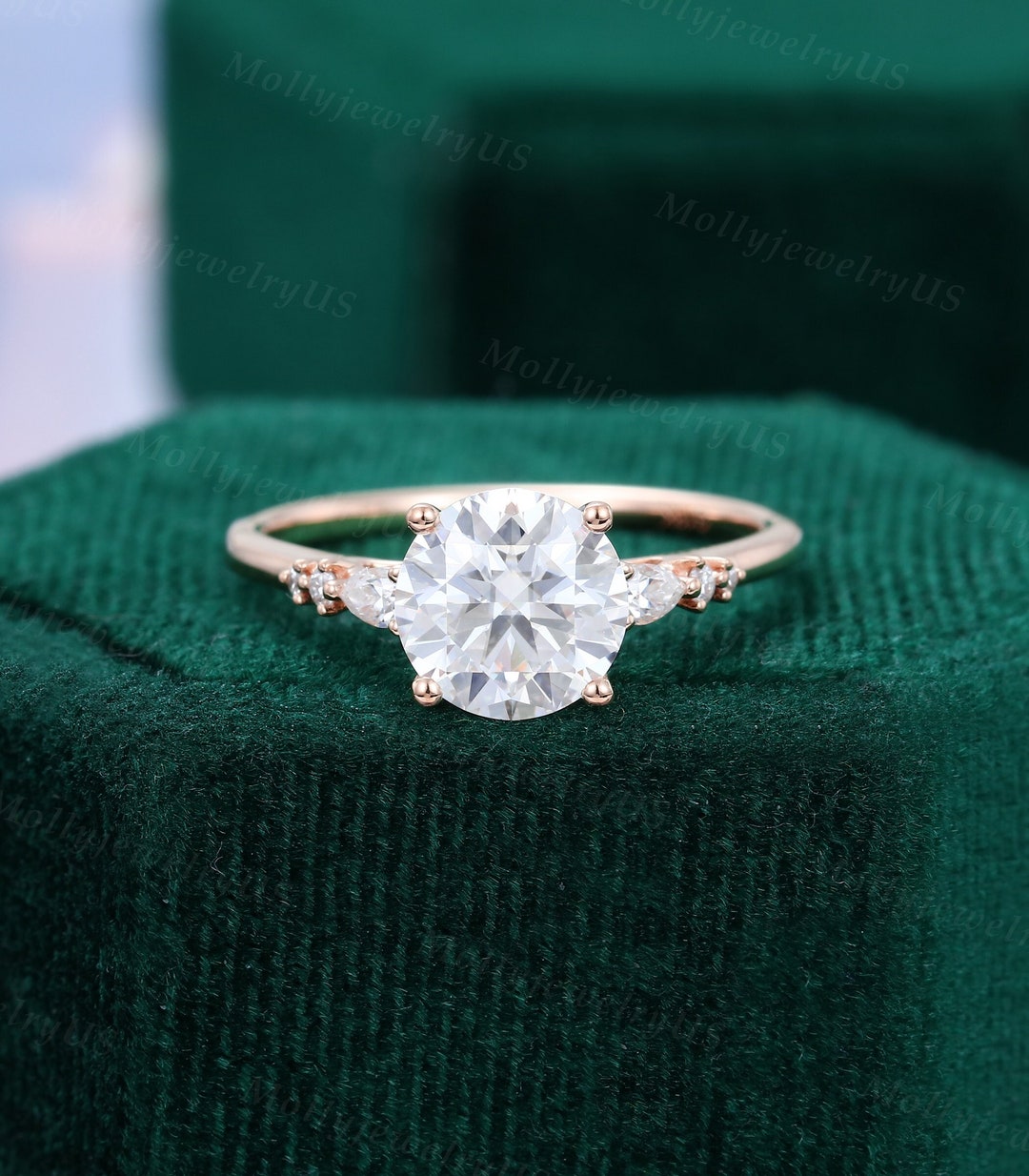 Antique Moissanite Engagement Ring Rose Gold Pear Shaped Ring Unique ...