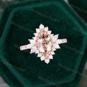 Marquise Cut Morganite Engagement Ring Vintage Rose Gold Moissanite ...