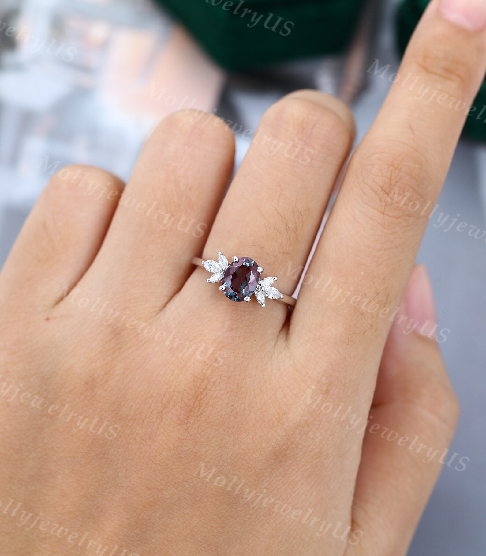 Oval Cut Alexandrite Engagement Ring Vintage White Gold - Etsy