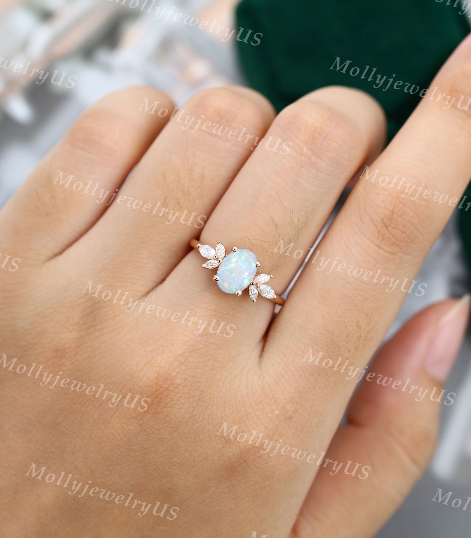Oval Cut Opal Engagement Ring Vintage Unique Rose Gold Marquise Cut ...
