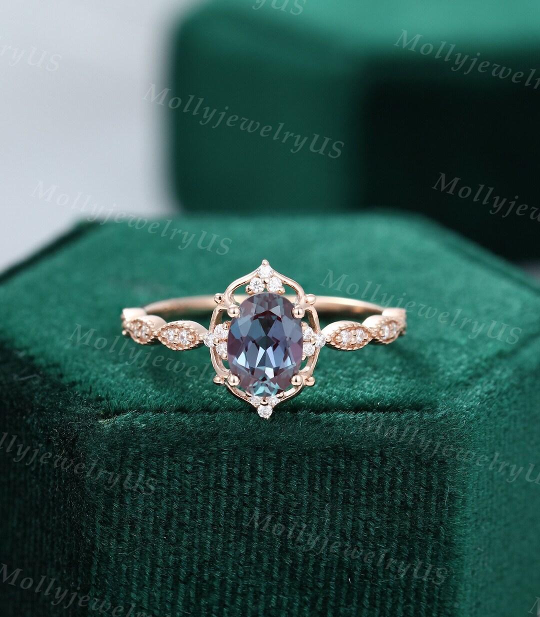 Oval Cut Vintage Alexandrite Engagement Ring Alexandrite Ring Antique ...