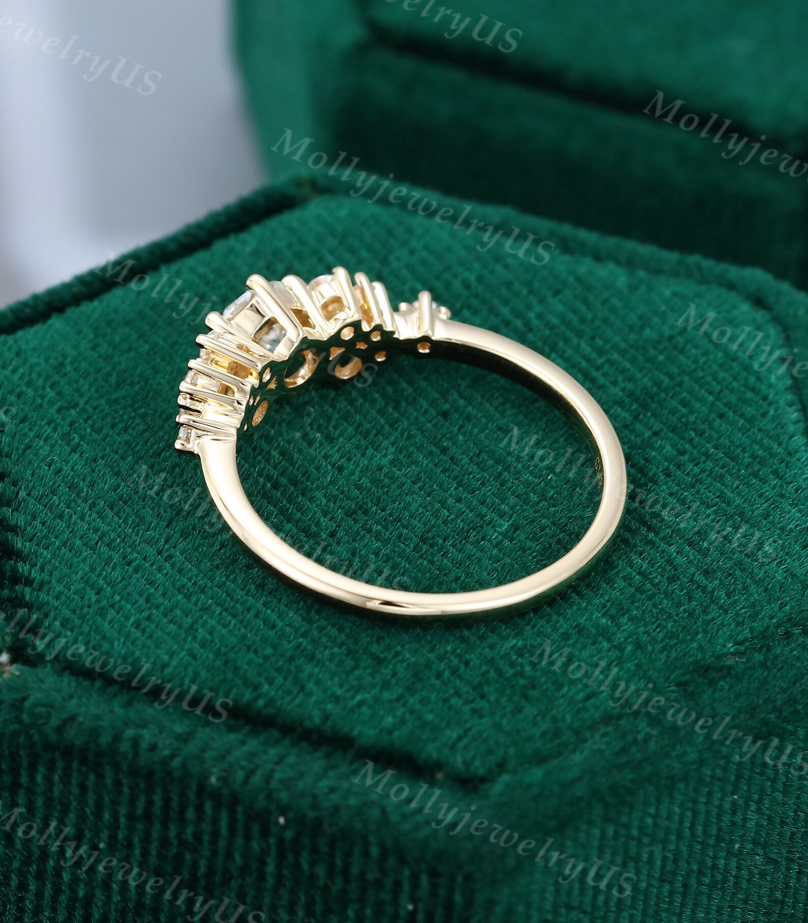 Unique Cluster Engagement Ring Vintage Solid 14K Yellow Gold | Etsy