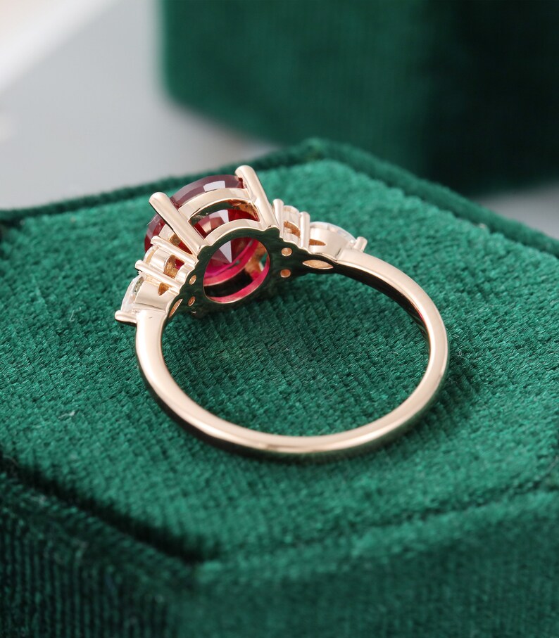 Lab Ruby Engagement Ring Rose Gold Unique Cluster Engagement - Etsy