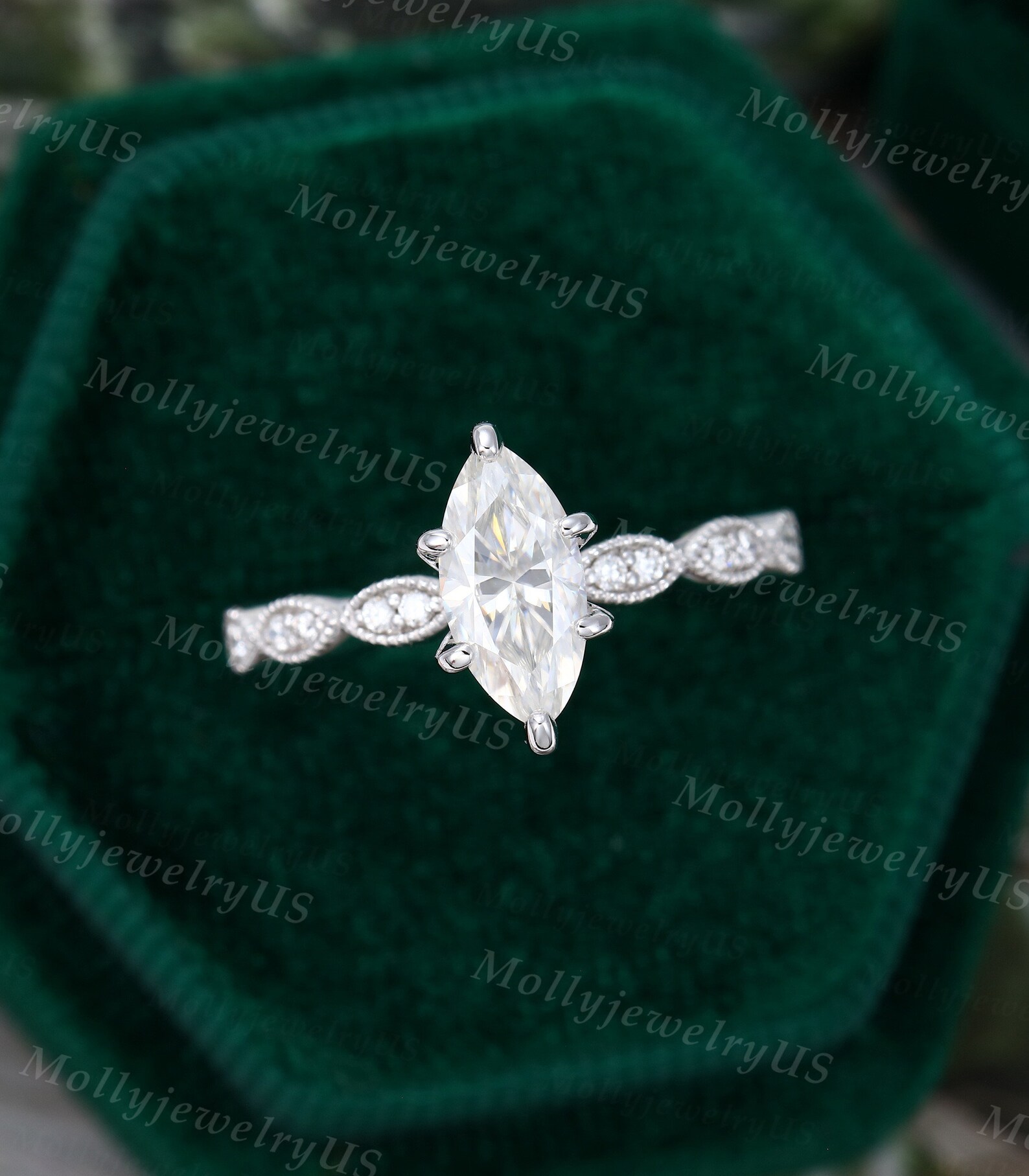Marquise Cut Moissanite Engagement Ring White Gold Unique | Etsy