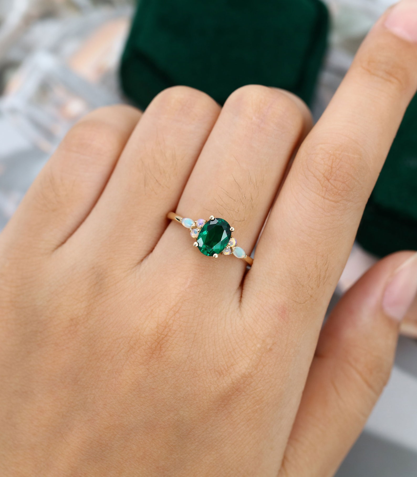 Oval Emerald Engagement Ring Vintage Ring 14K Yellow Gold Ring - Etsy