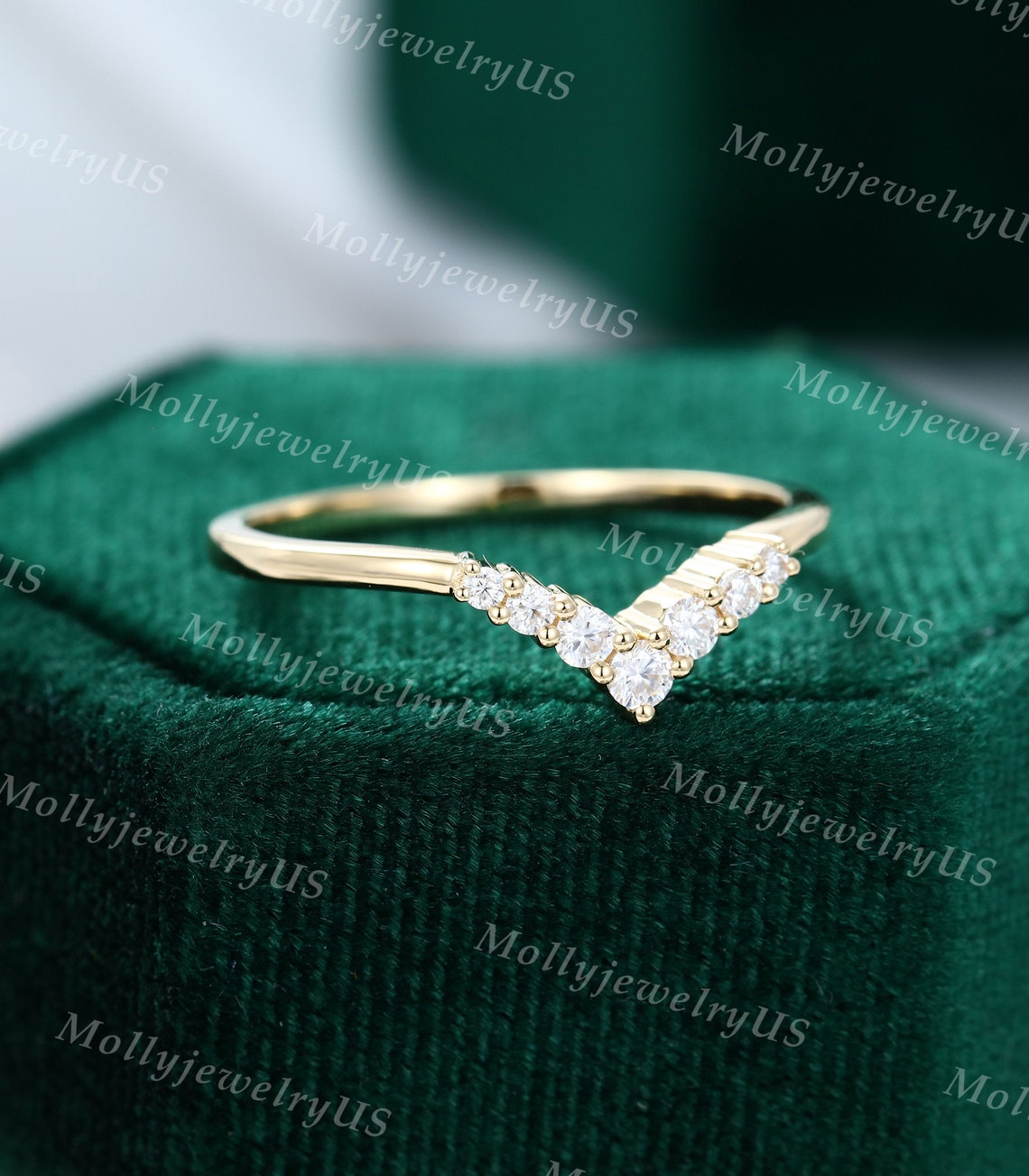 Curved Wedding Band Vintage Yellow Gold Unique Diamond Wedding - Etsy