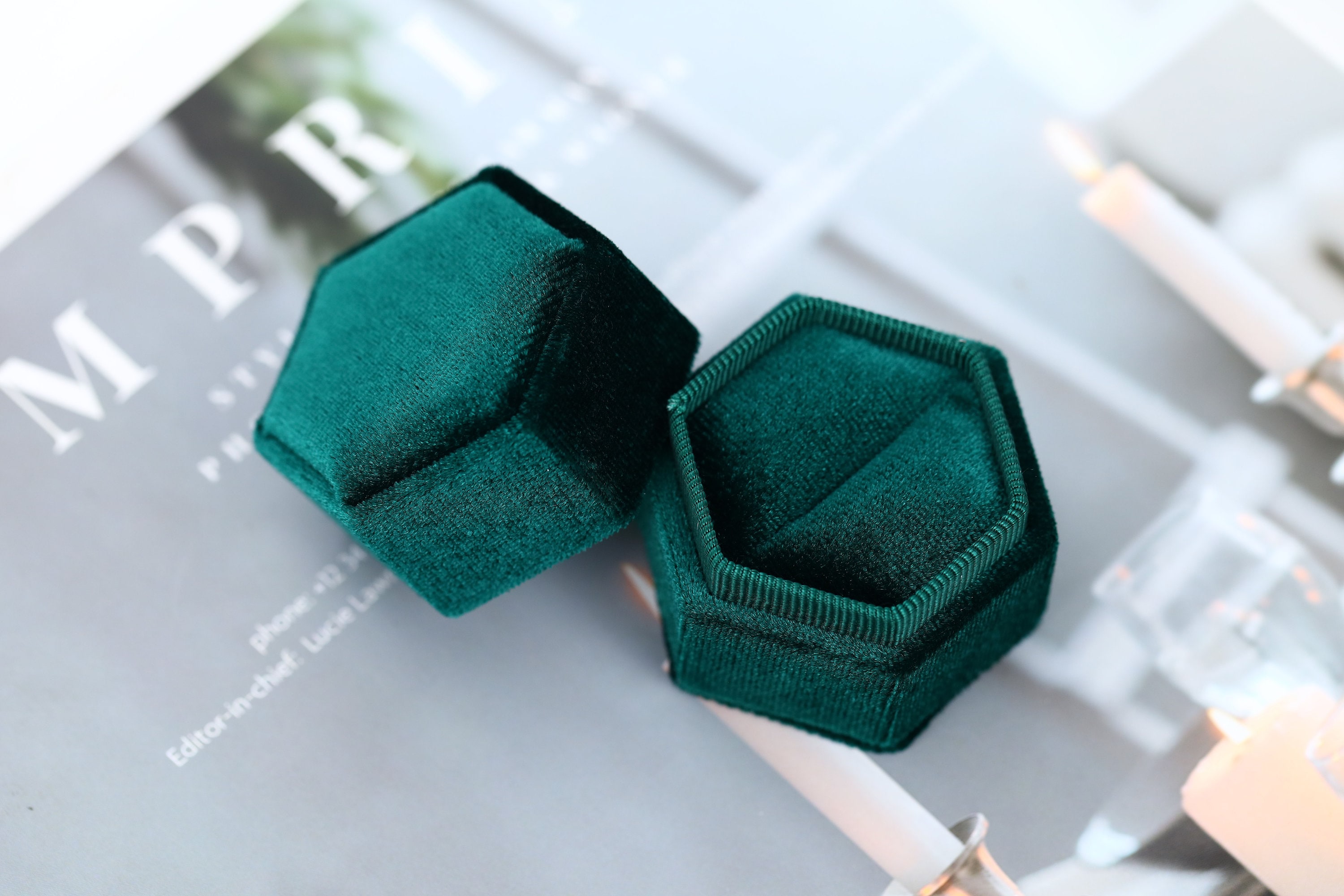Ring Box Beautiful Ring Box Simple Ring Box Velvet Ring Box Hexagon ...