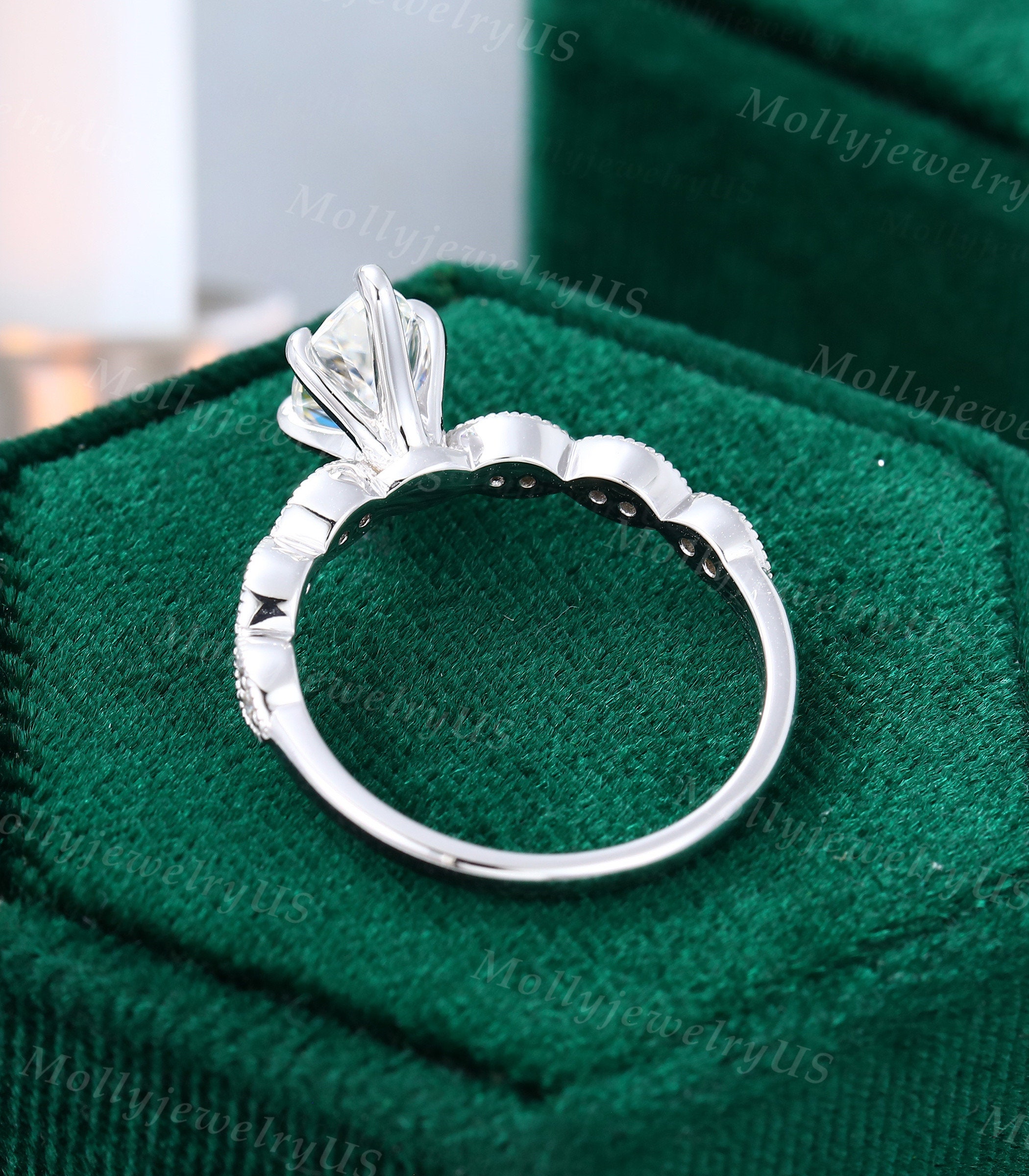 Marquise Cut Moissanite Engagement Ring White Gold Unique | Etsy