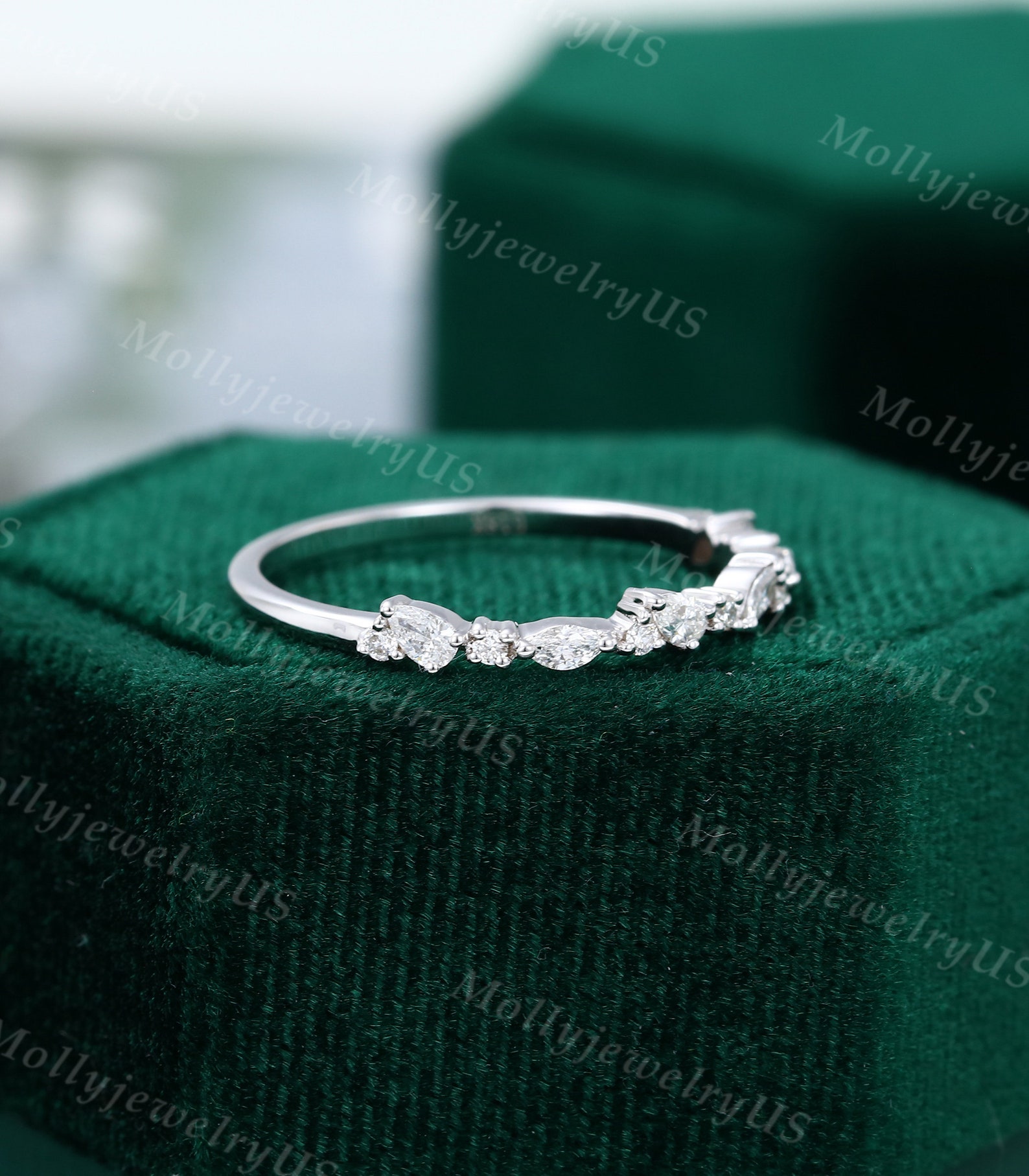 Vintage Wedding Band White Gold Unique Wedding Band Women - Etsy