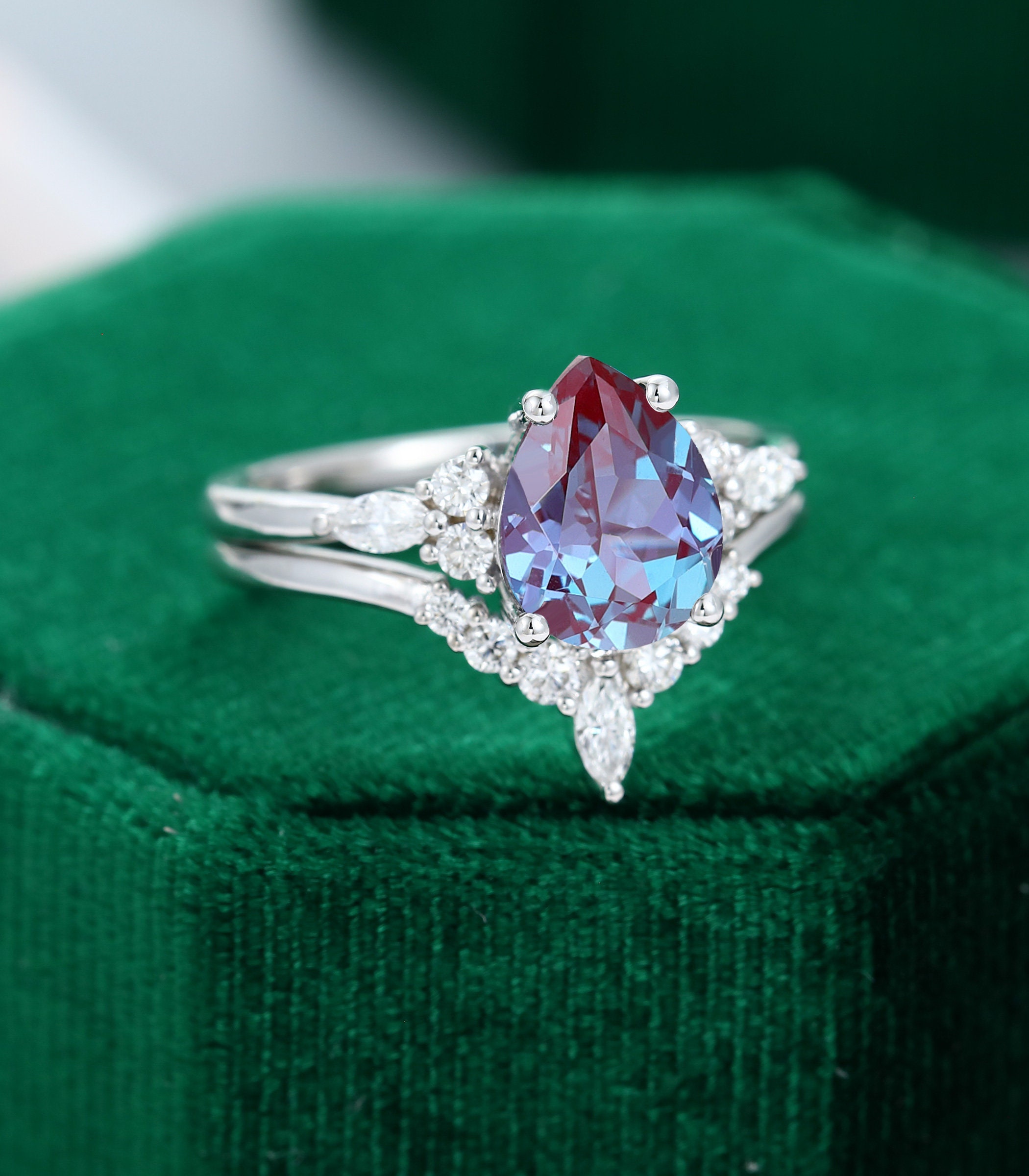 7*9mm Alexandrite Engagement Ring Set Vintage Marquise Cut Diamond ...