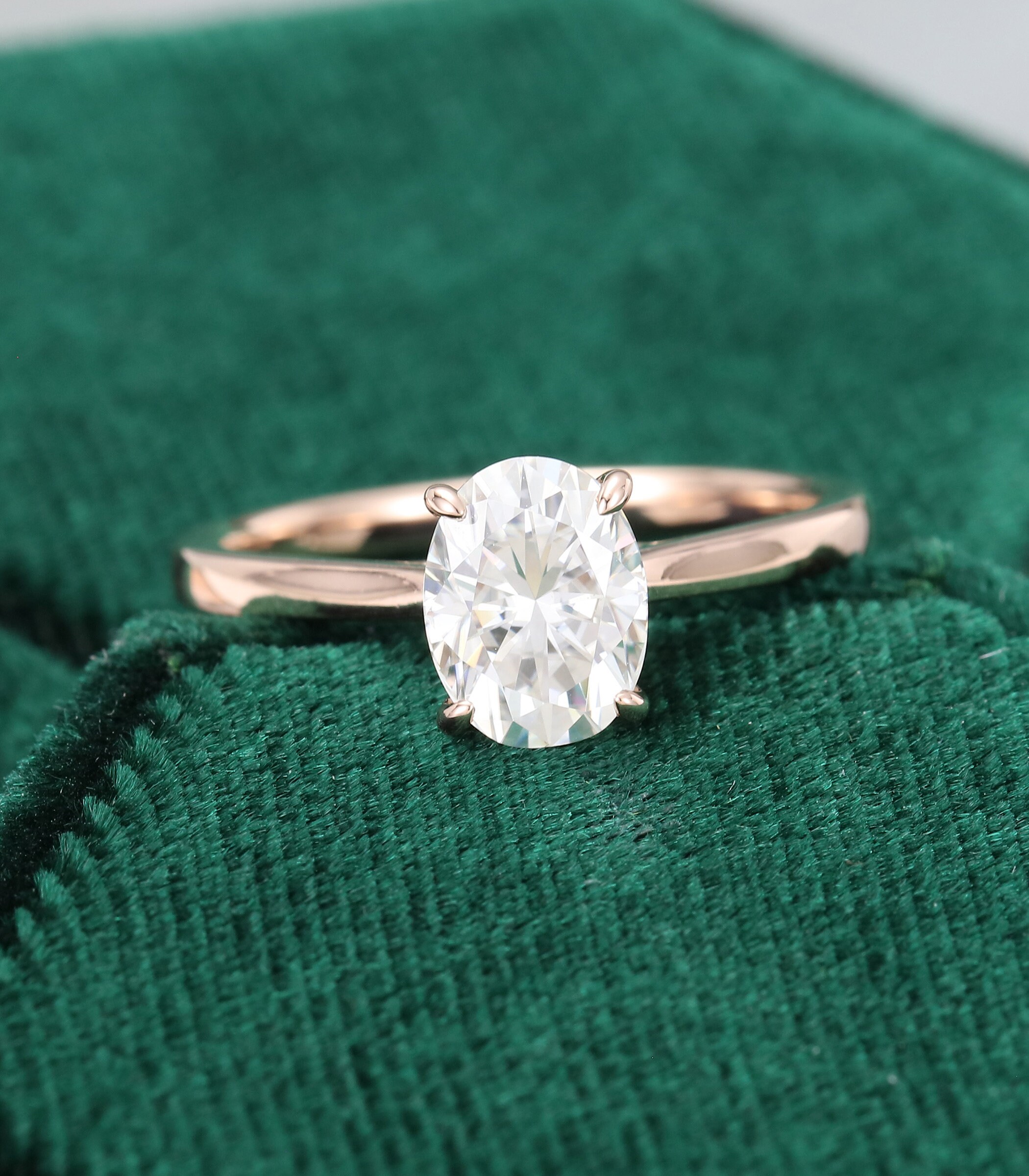 Oval Cut Moissanite Engagement Ring Solid 14K Rose Gold Unique Simple ...