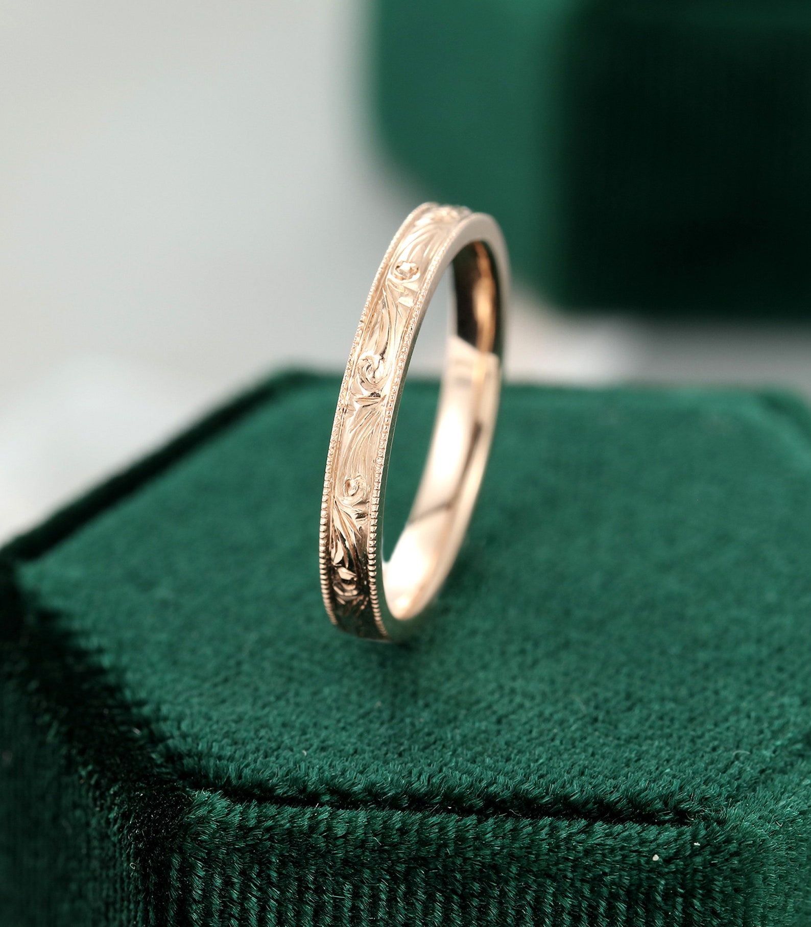 Rose Gold wedding band women Unique Floral vintage wedding | Etsy