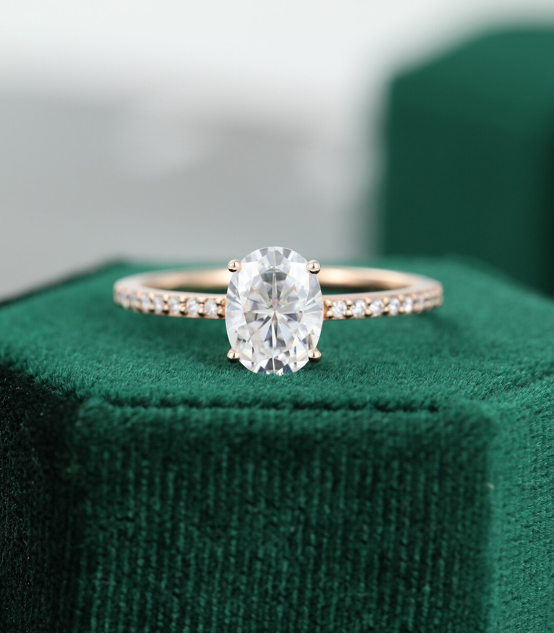 Oval Cut White Sapphire Engagement Ring Vintage Unique Rose Gold ...