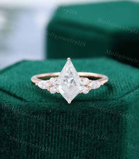 Kite shaped Moissanite engagement ring vintage Unique Cluster rose gold engagement ring woman Marquise diamond ring wedding Promise ring