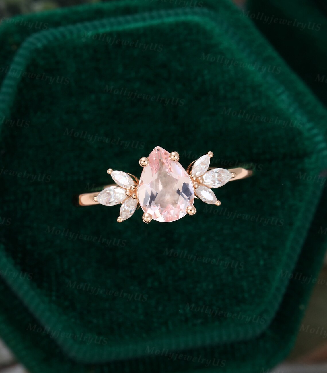 Pear shaped Morganite engagement ring vintage unique rose gold | Etsy