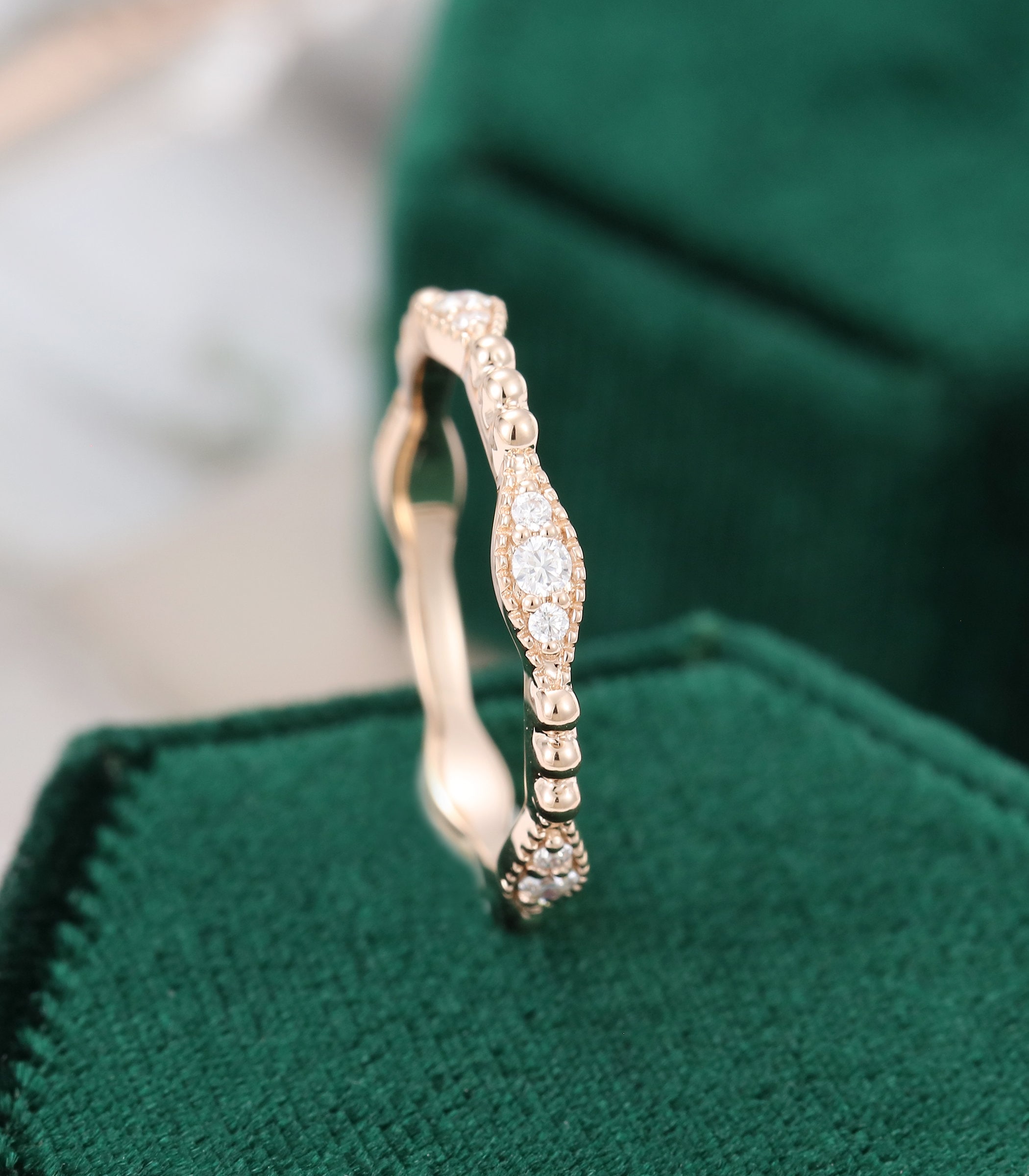 Vintage Wedding Band Rose Gold Unique Wedding Band Women | Etsy