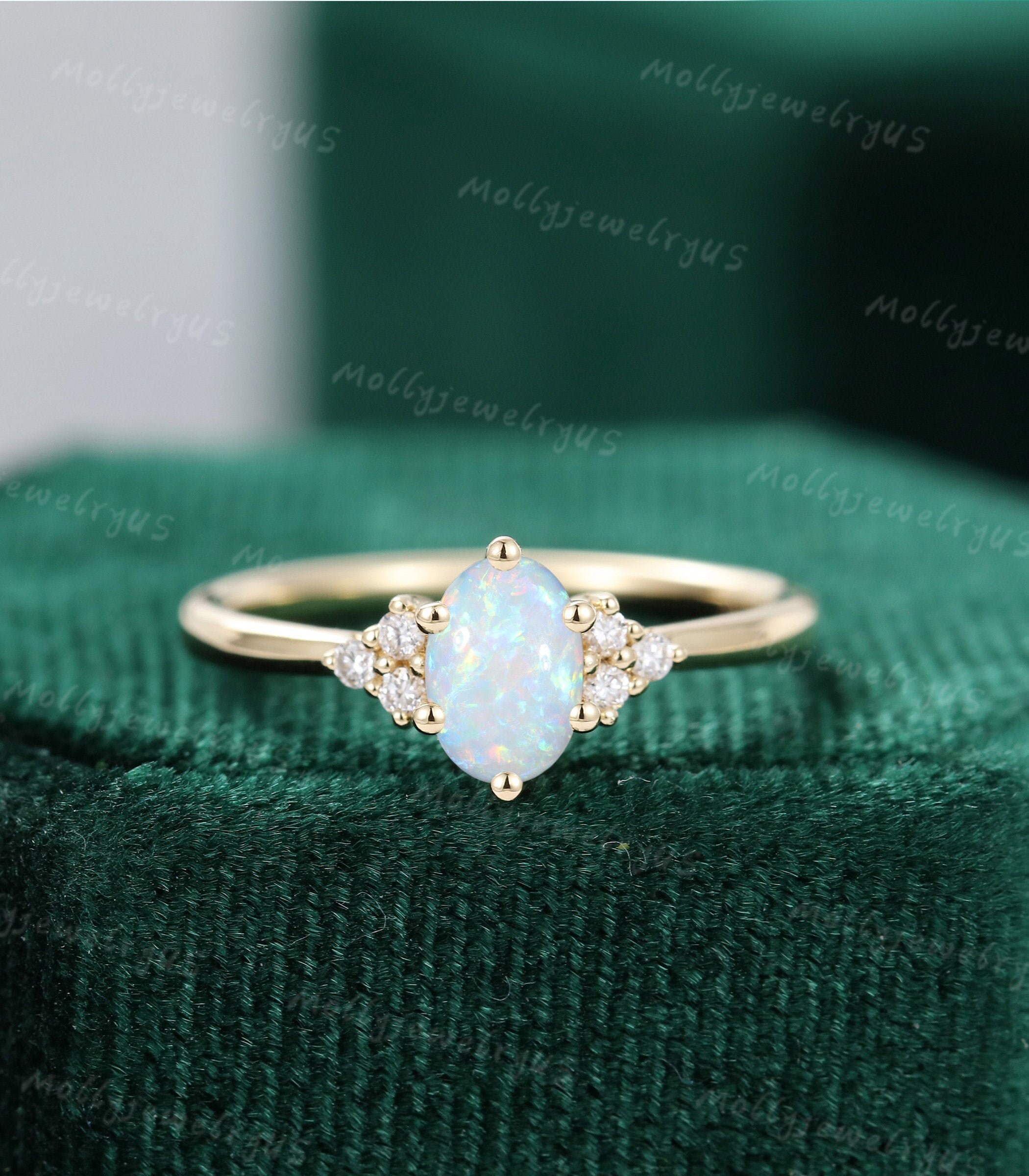 Oval Cut Opal Engagement Ring Vintage Diamond Cluster Ring | Etsy