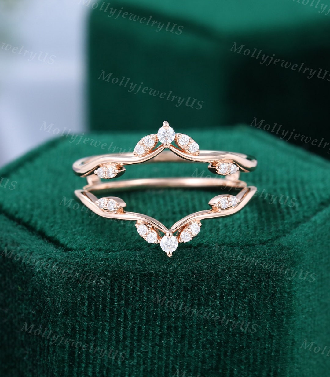 Unique Rose Gold Wedding Band Vintage Enhancer Moissanite Wedding Band ...