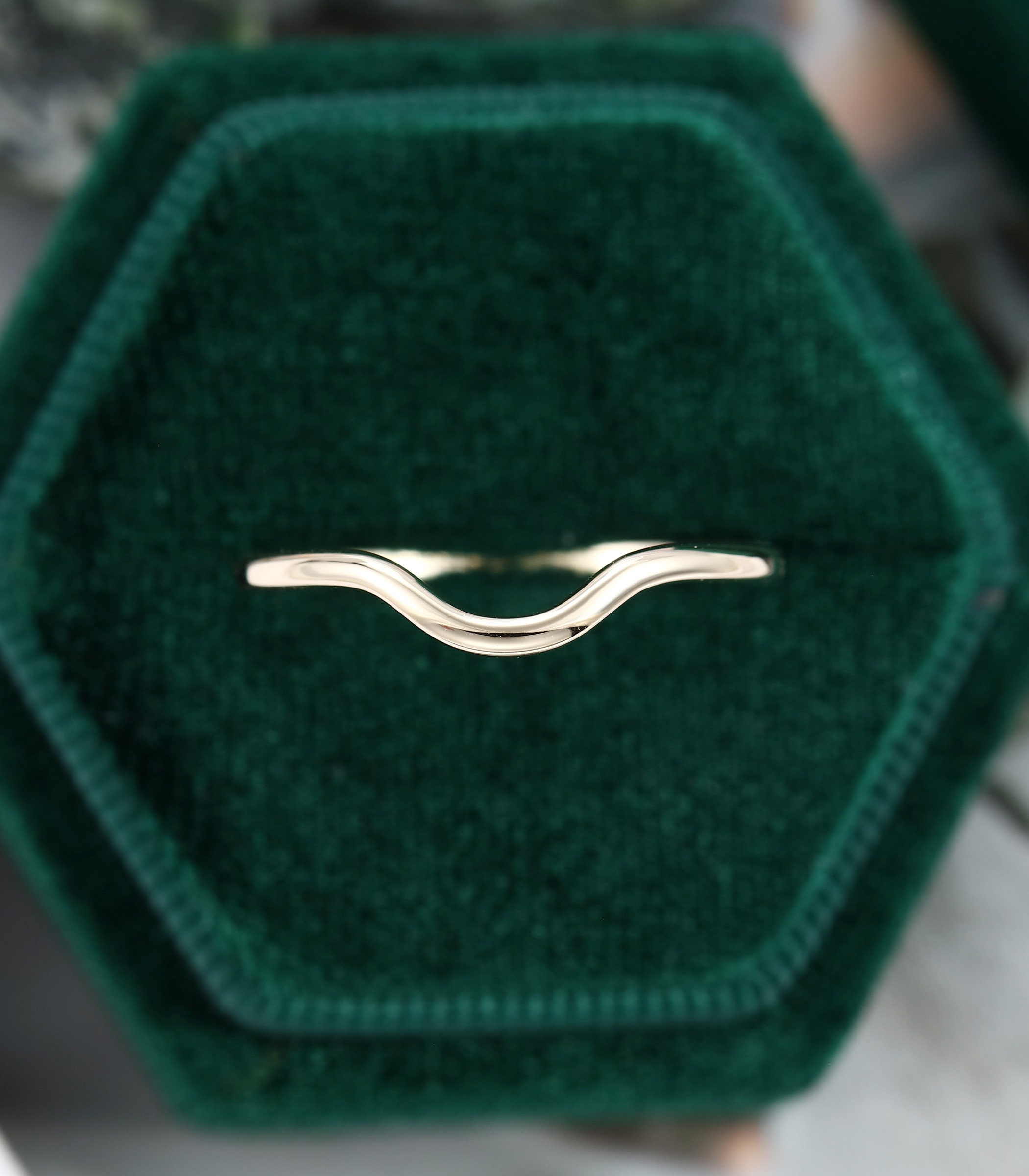 Curved wedding band women vintage yellow gold simple halo ring | Etsy