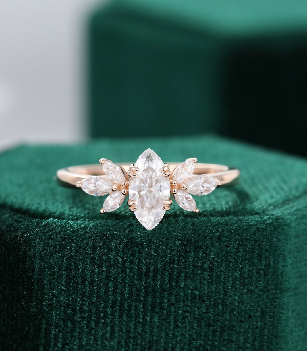 Unique Marquise Cut Moissanite Engagement Ring Rose Gold - Etsy