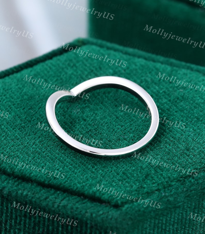 Minimalist Curved Wedding Band Vintage Simple White Gold Wedding Band ...