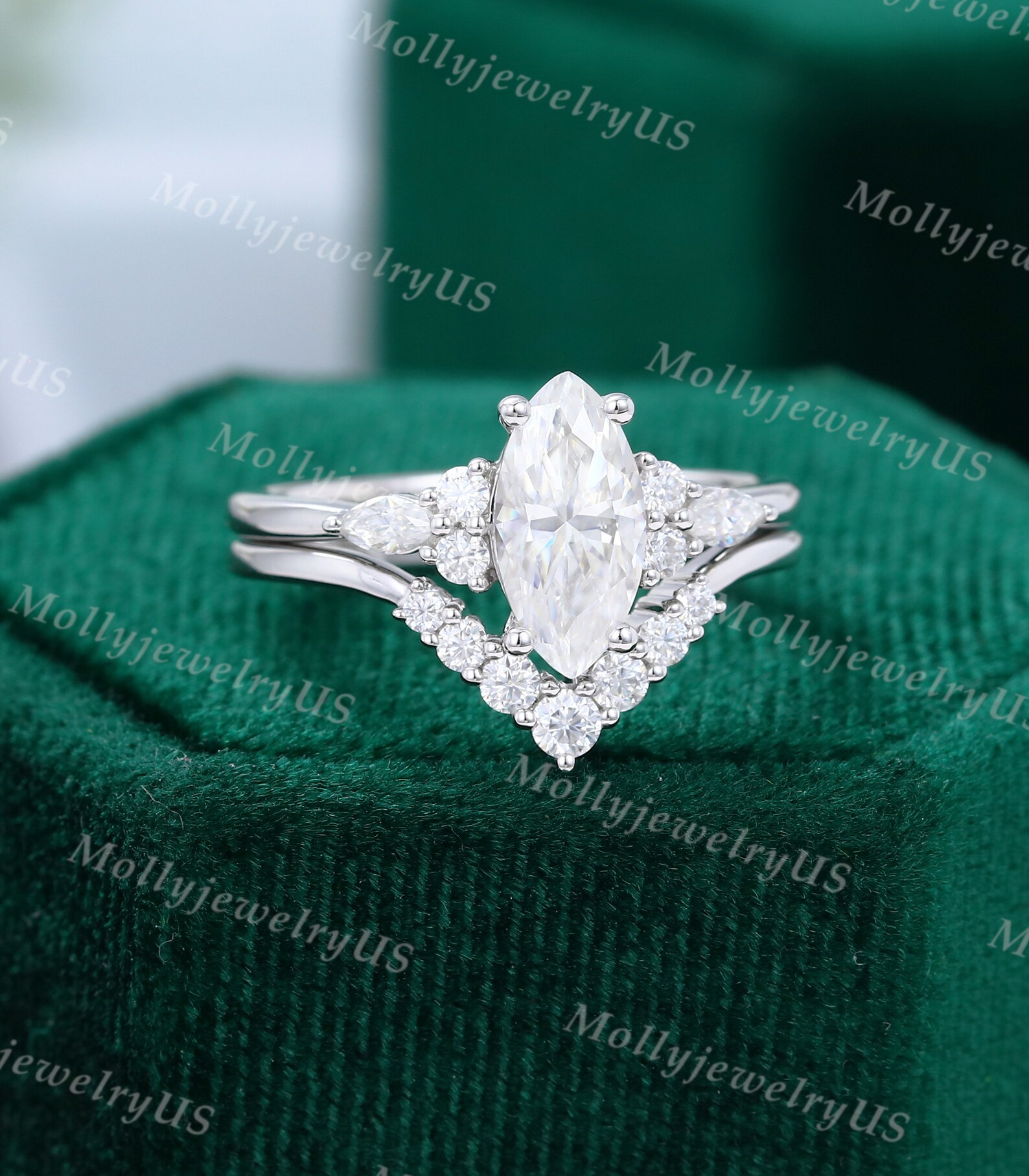 Marquise Cut Moissanite Engagement Ring Set Vintage Unique | Etsy