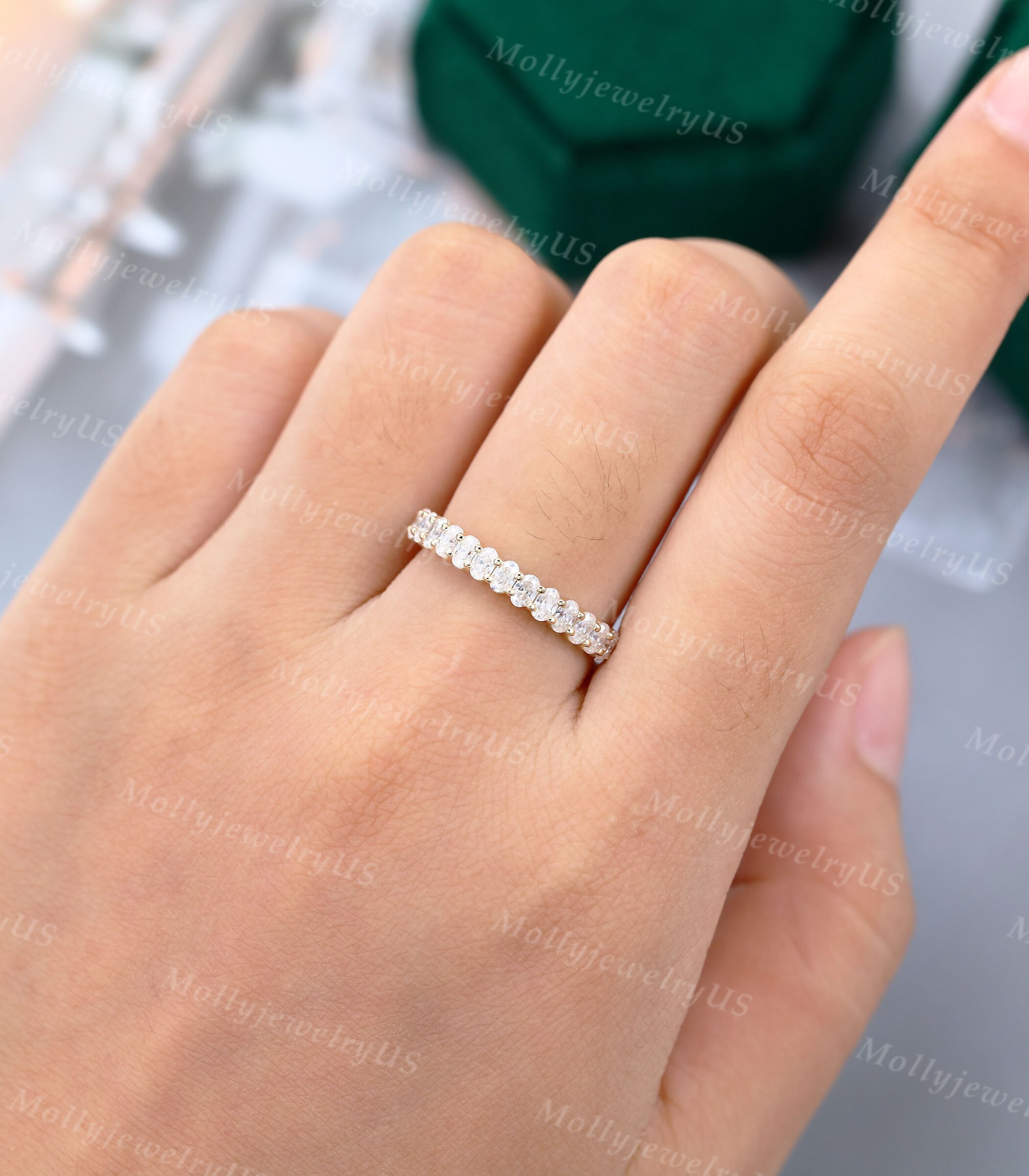 Oval Cut Moissanite Wedding Band Women Yellow Gold Unique Half - Etsy