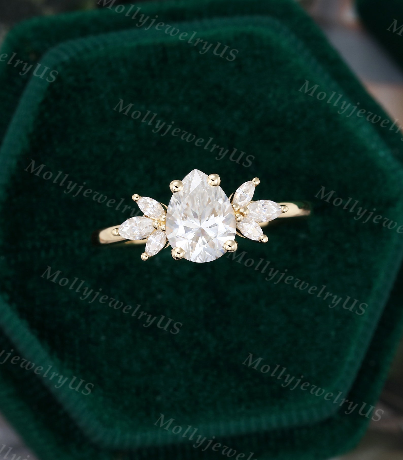 Pear Shaped Moissanite Engagement Ring Vintage Unique Yellow - Etsy