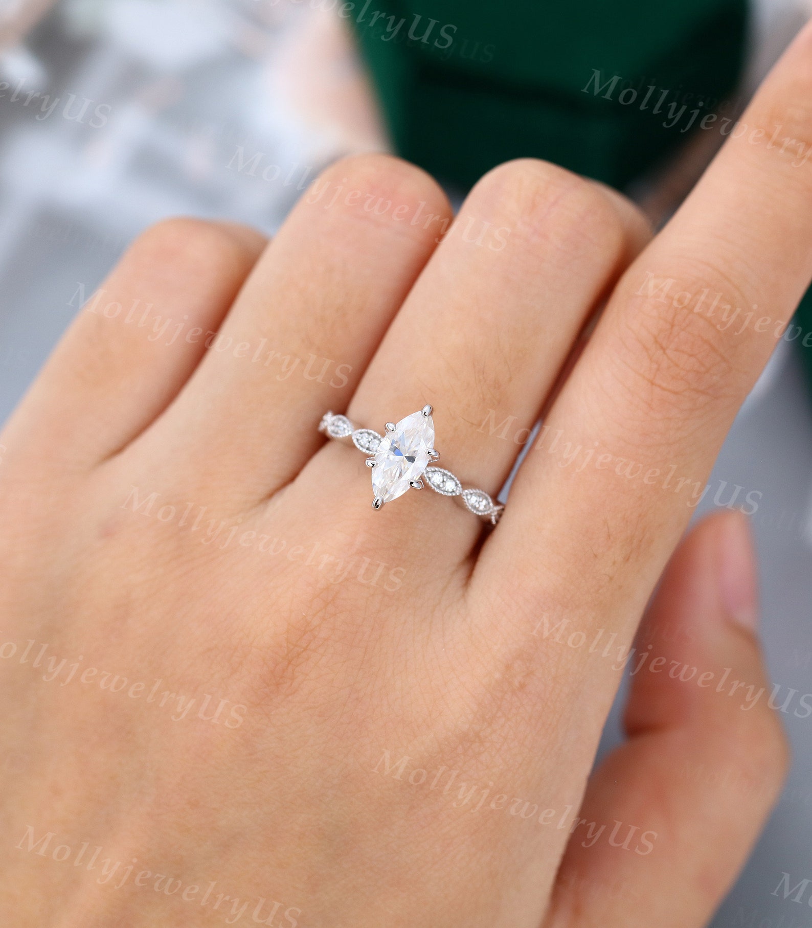 Marquise Cut Moissanite Engagement Ring White Gold Unique | Etsy