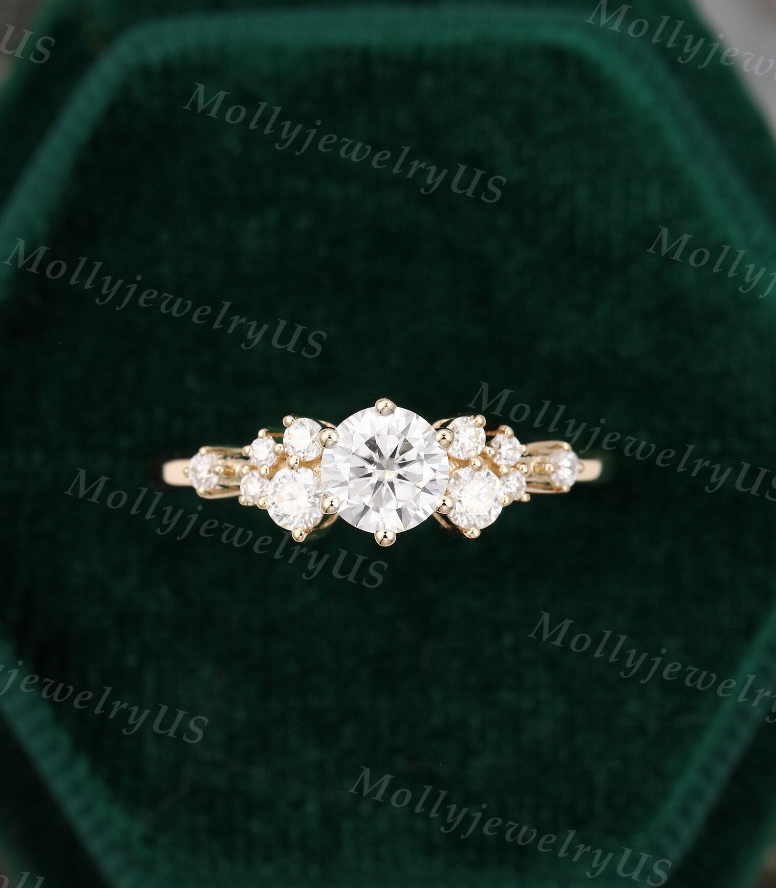 Unique Cluster Engagement Ring Vintage Solid 14K Yellow Gold | Etsy